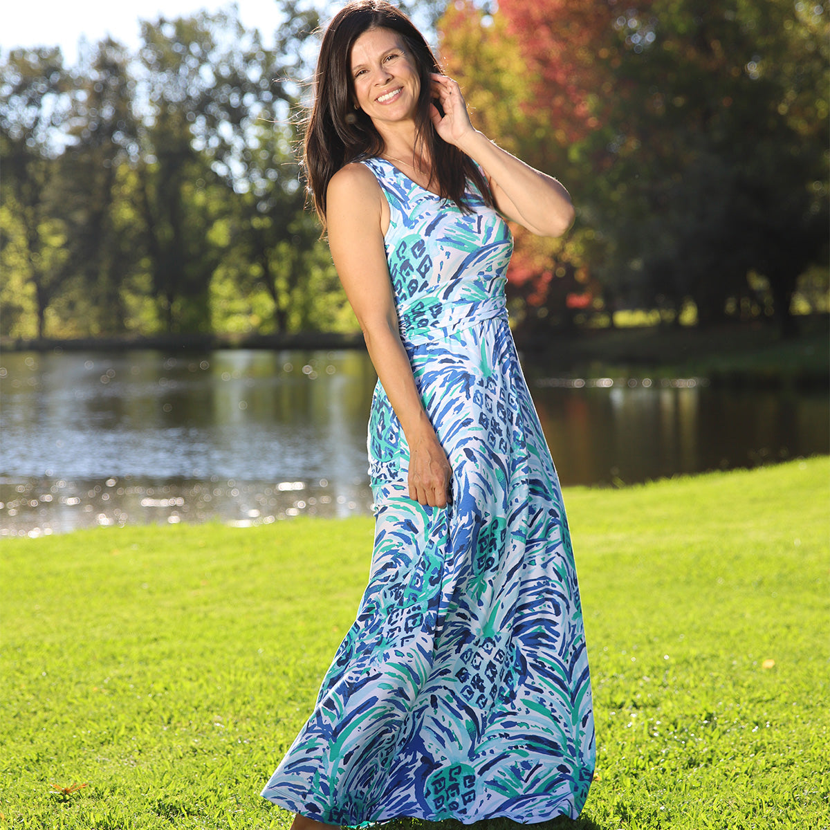 Women's UPF V-Neck Sleeveless Maxi Dress | Sun Protection Dress – UV Skinz®